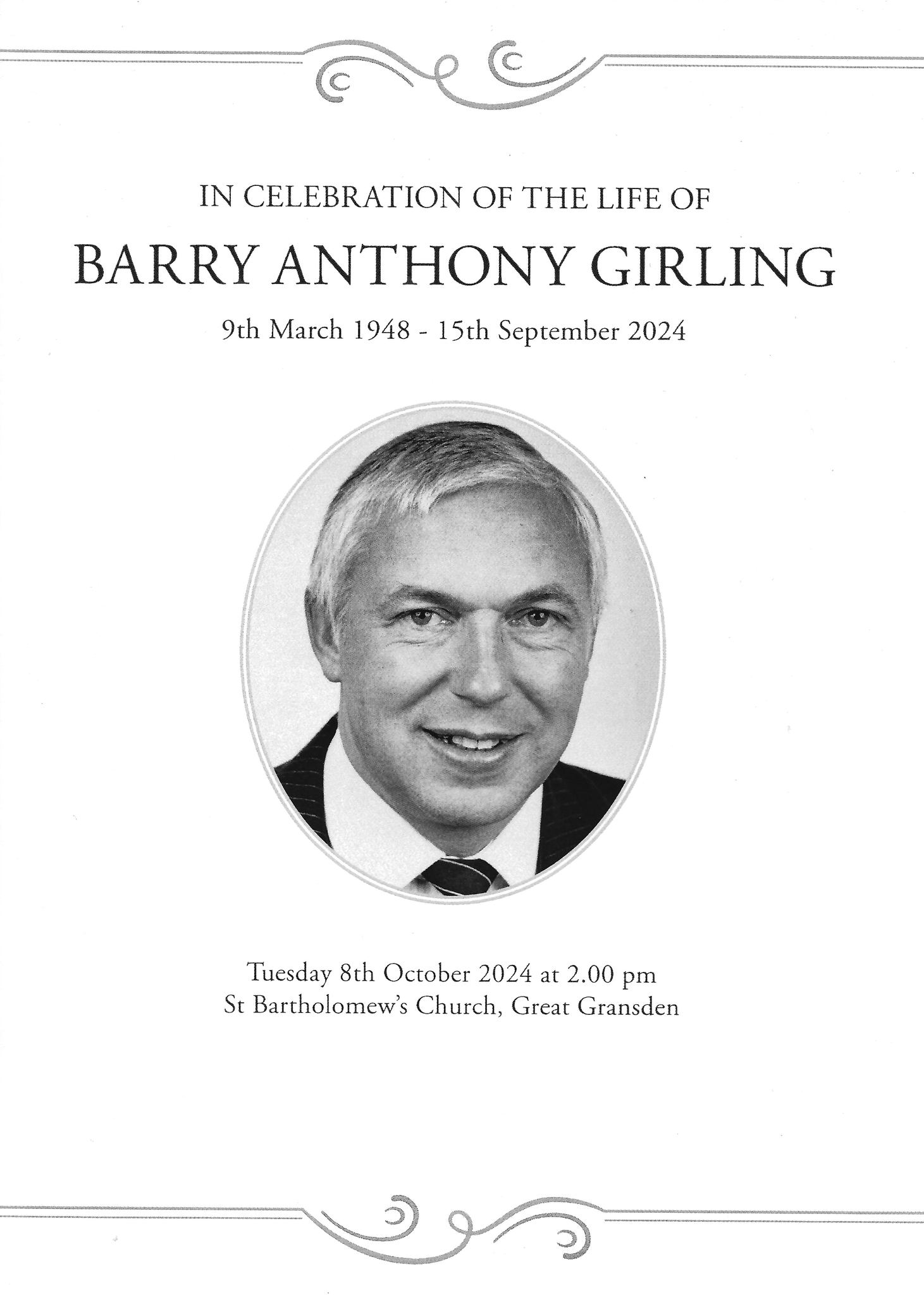 Ringing in Memory of Barry Girling – Great Gransden Bell Ringers